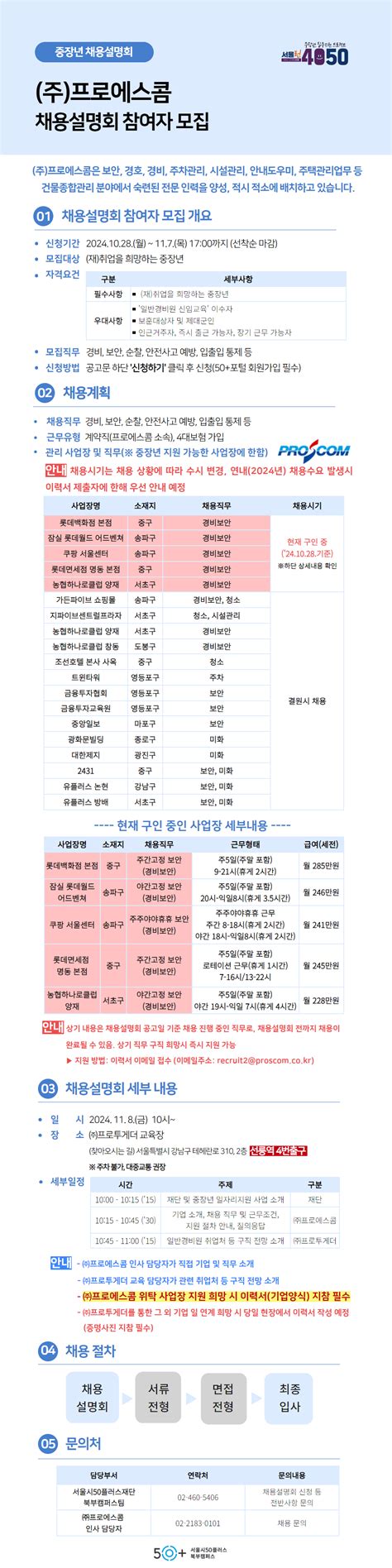 서울시 50플러스포털 북부 모집 중장년 채용설명회 「주프로에스콤」 참여자 모집