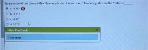 Solved For A One Tailed Test Lower Tail With A Sample Size Chegg Com