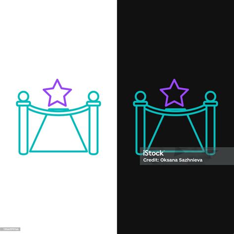 흰색과 검은 색 배경에 고립 된 장벽과 별 아이콘과 녹색과 보라색 라인 카펫 Vip 이벤트 럭셔리 축하 유명 인사 파티 입구