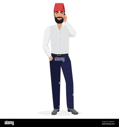 Arab Businessman Talking On Phone Muslim Man Calling Cartoon Vector