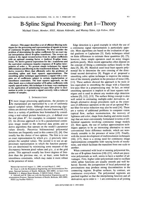 Pdf B Spline Signal Processing Part I Theory