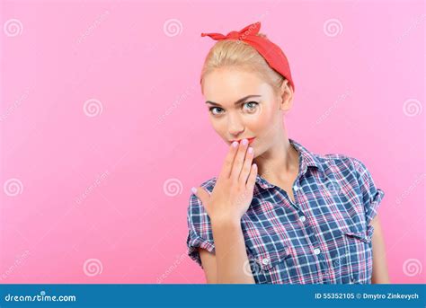 Beautiful Pin Up Girl Isolated On Pink Stock Image Image Of Positive