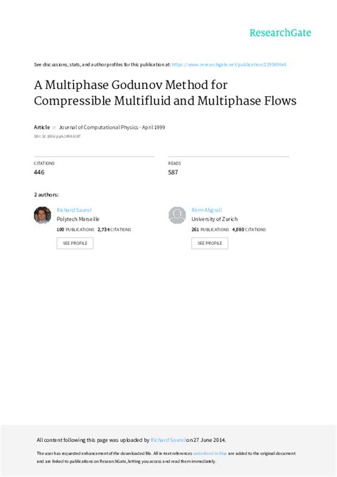 Pdf A Simple Method For Compressible Multifluid Flows Remi Abgrall