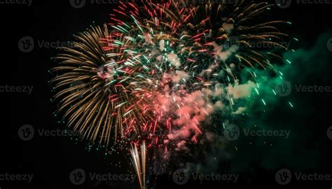 Fourth Of July Celebration Exploding Firework Display In Vibrant Colors