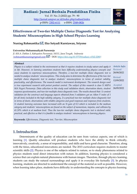 Pdf Effectiveness Of Two Tier Multiple Choice Diagnostic Test For