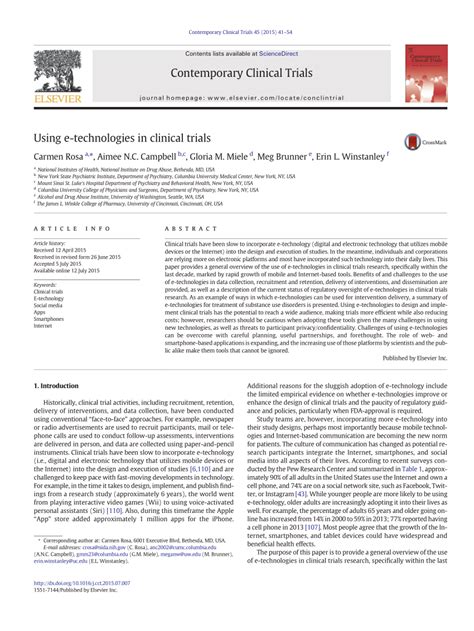 Pdf Using E Technologies In Clinical Trials