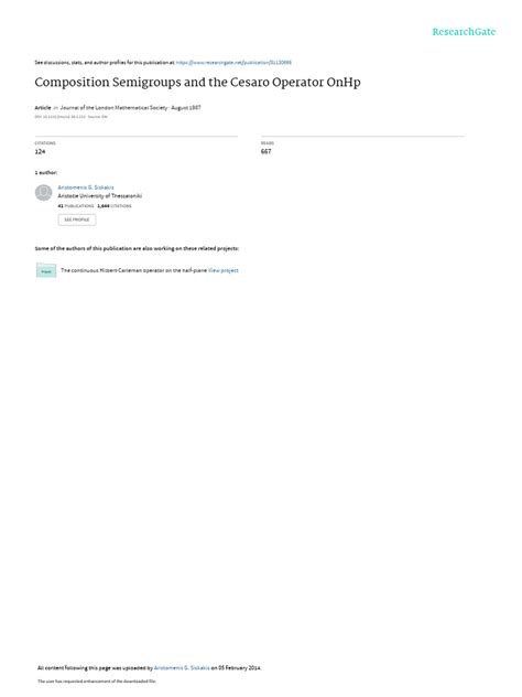 Composition Semigroups And The Cesaro Operator Onhp Journal Of The