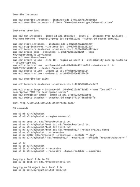Aws Cli Cmds Pdf Information Technology Management Distributed Computing