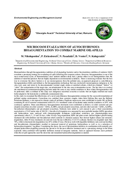 Pdf Microcosm Evaluation Of Autochthonous Bioaugmentation To Combat Marine Oil Spills