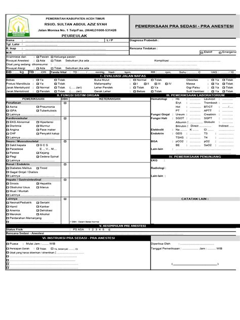 Form Assesmen Pra Anestesi Pdf