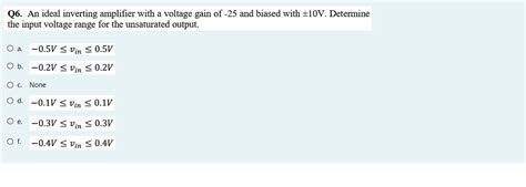 Solved Q6 An Ideal Inverting Amplifier With A Voltage Gain Chegg Com