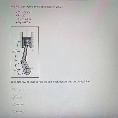 solved find va considering the following given values
