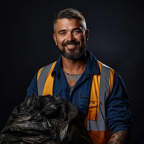 Premium Photo Efficient Garbage Collector On Solid Blue Background