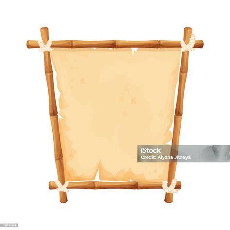 흰색 배경에 고립 된 만화 스타일의 오래된 양피지와 밧줄하와이 대나무 프레임 빈 간판 템플릿 포스터 0명에 대한 스톡 벡터 아트 및 기타 이미지 Istock
