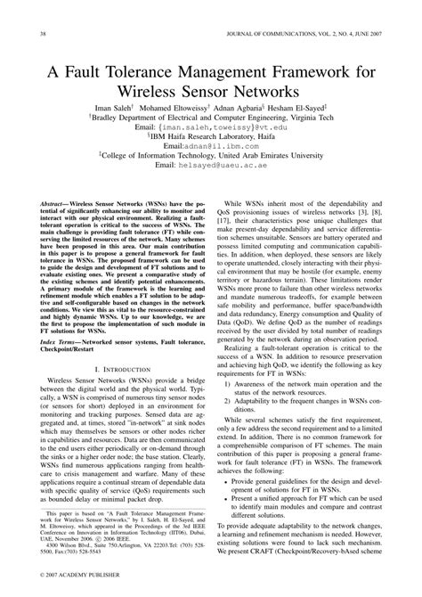 Pdf A Fault Tolerance Management Framework For Wireless Sensor Networks