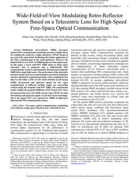 Pdf Wide Field Of View Modulating Retro Reflector System Based On A Telecentric Lens For High