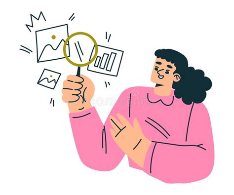 Productive Workflow With Woman Hold Magnifier Managing Task Vector Illustration Stock