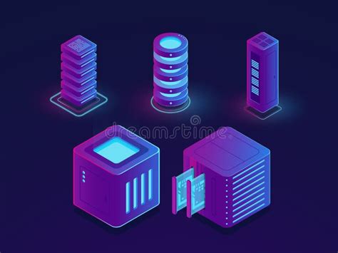 Technology Of Cloud Data Storage Server Room Rack Database And Data Center Isometric Icon