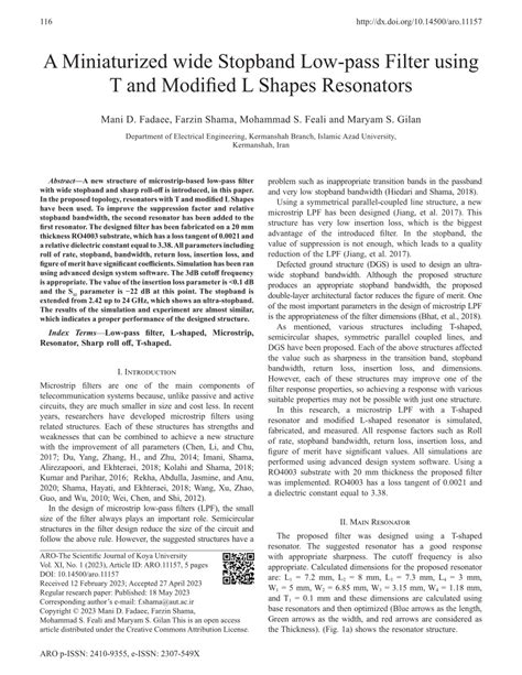 Pdf A Miniaturized Wide Stopband Low Pass Filter Using T And Modified