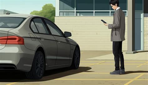 Premium AI Image A Japanese Adult Man Stands Next To A Car Door Smartphone To Scan A QR Code