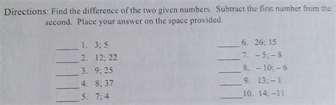 Solved Directions Find The Difference Of The Two Given Numbers