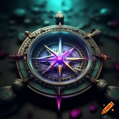 Colorful Fantasy Magic Compass With Ancient And Futuristic Design On