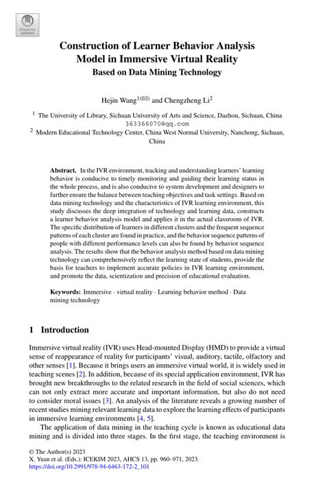 Pdf Construction Of Learner Behavior Analysis Model In Immersive