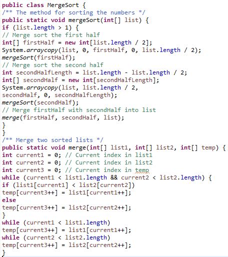 Solved Public Class Mergesort The Method For Sorting The