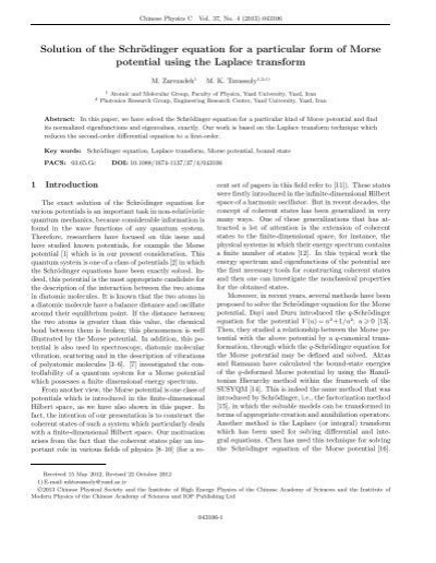 Solution Of The Schrödinger Equation For A Particular Form Of Morse