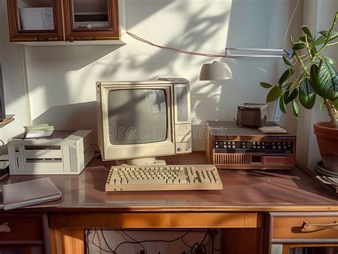 Cozy S Style Living Room With A Big Stereo System A Nostalgic Computer Desk Setup Stock