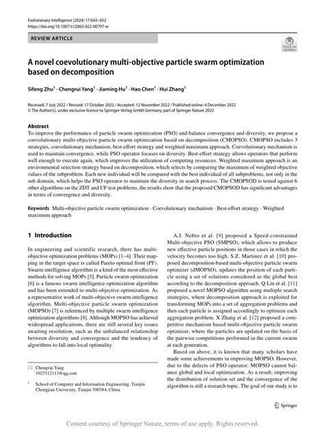 A Novel Coevolutionary Multi Objective Particle Swarm Optimization Based On Decomposition
