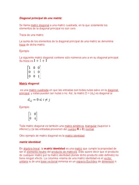Diagonal Principal De Una Matriz Pdf Matriz Matemáticas Determinante