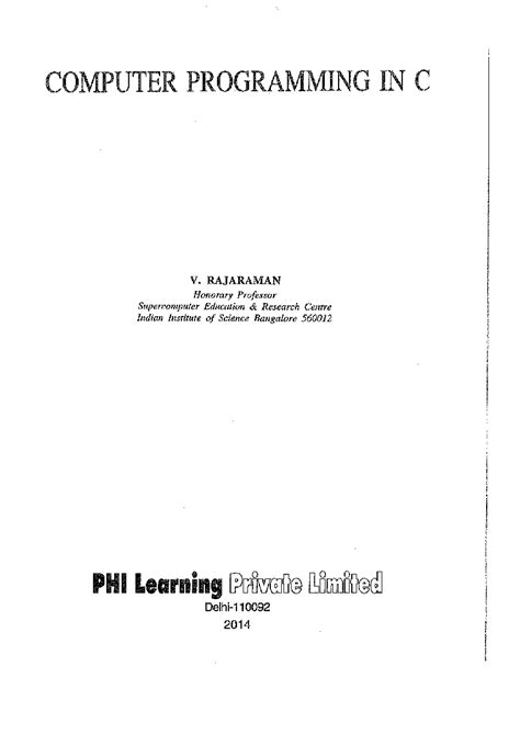 Download Computer Programming In C Pdf Online 2020 By V Rajaraman