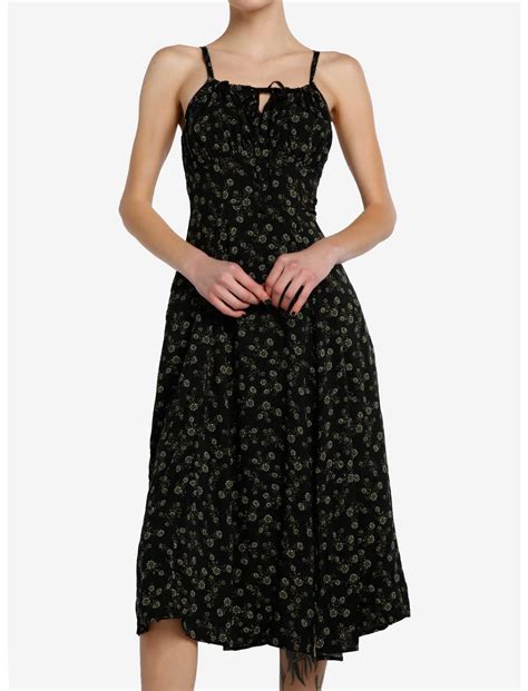 Thorn And Fable Black And Green Floral Midi Dress Hot Topic
