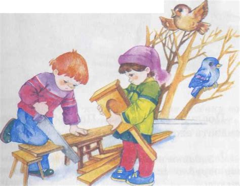 Мальчик вешает скворечник рисунок