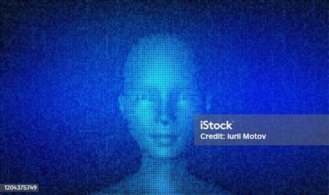 Ai 인공 지능 개념 스트리밍 매트릭스 디지털 바이너리 코드 배경으로 만든 추상 디지털 인간의 얼굴 로봇 디지털 컴퓨터 해석의
