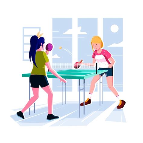 Люди играют в настольный теннис Премиум векторы
