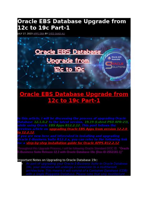 Oracle Ebs Database Upgrade From 12c To 19c Part Pdf