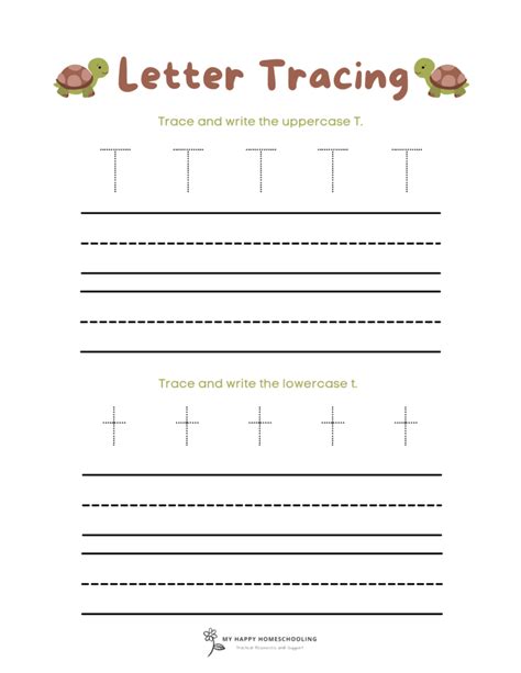 Free Letter T Tracing Worksheet Printables My Happy Homeschooling