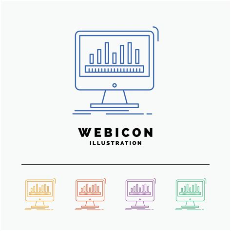 Analytics Processing Dashboard Data Stats 5 Color Line Web Icon Template Isolated On White