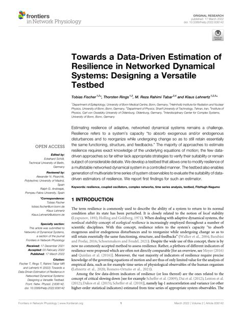 PDF Towards A Data Driven Estimation Of Resilience In Networked Dynamical Systems Designing A
