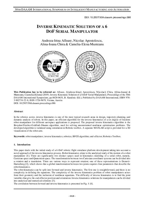Pdf Inverse Kinematic Solution Of A 6 Dof Serial Manipulator