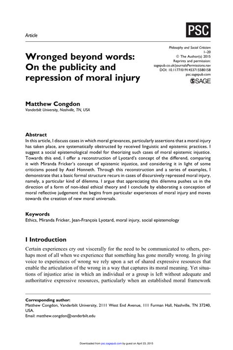Pdf Wronged Beyond Words