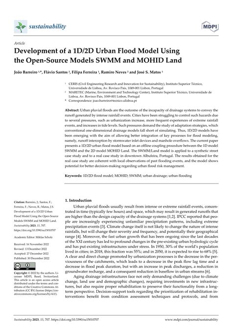 Pdf Development Of A 1d2d Urban Flood Model Using The Open Source Models Swmm And Mohid Land
