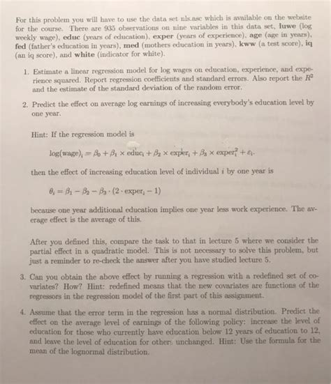 Solved For This Problem You Will Have To Use The Data Set Chegg Com