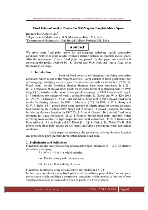 Pdf Fixed Points Of Weakly Contractive Self Maps In Complete Metric Space