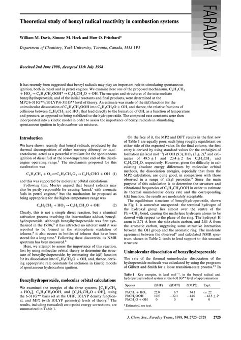Pdf Theoretical Study Of Benzyl Radical Reactivity In Combustion Systems