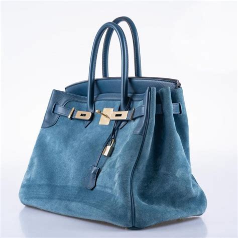 Hermès Birkin 35 Thalassa Blue Grizzly Suede Swift Permabrass Hardware