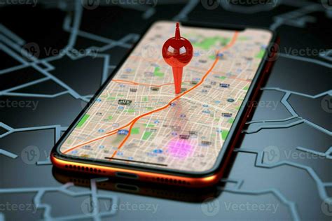ai generated location app smartphone display with 3d red map pointer