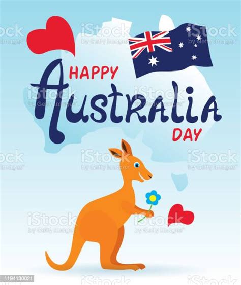 해피 오스트레일리아 의 날 문자 만화 캥거루와 인사말 카드입니다 호주의 국기입니다 벡터 이미지입니다 1월에 대한 스톡 벡터 아트 및 기타 이미지 Istock
